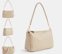 China Hand Woven PU Leather Messenger Bag for Women 25x14cm White Shoulder Crossbody Bag for sale