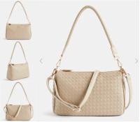 China Hand Woven PU Leather Messenger Bag for Women 25x14cm White Shoulder Crossbody Bag for sale