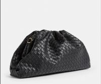 China Fake Real Leather Dumpling Clutch Bag 10cm Women Black Clutch Purse 17x9x10cm for sale