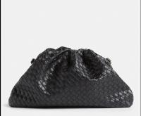 China Fake Real Leather Dumpling Clutch Bag 10cm Women Black Clutch Purse 17x9x10cm for sale