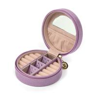 China Genuine Leather Round Mirrored Jewelry Box 11x11x5cm Zip Closure Custom for sale
