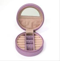 China Genuine Leather Round Mirrored Jewelry Box 11x11x5cm Zip Closure Custom for sale