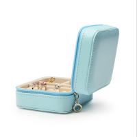 China Custom PU Leather Jewellery Organiser Box 11x9x5cm Blue Jewelry Storage Case for sale
