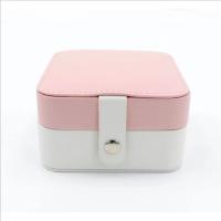 China Double Layer Double Zipper Portable Jewelry Box Organizer 12x12x8cm Genuine Leather for sale