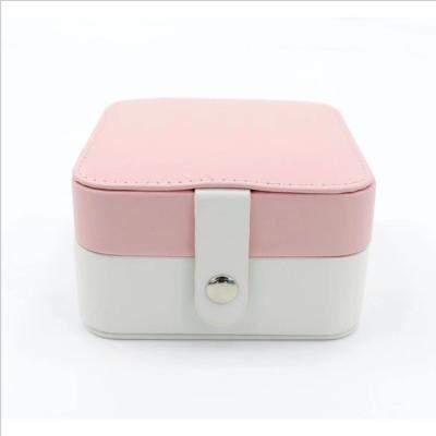 China Double Layer Double Zipper Portable Jewelry Box Organizer 12x12x8cm Genuine Leather for sale