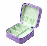 China 10x10x5cm Purple PU Leather Travel Jewelry Case Personalized Organizer Box for sale
