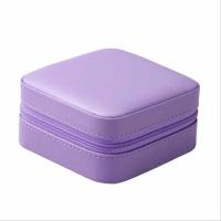 China 10x10x5cm Purple PU Leather Travel Jewelry Case Personalized Organizer Box for sale