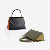 China Green Leather Briefcase 24cm Triangle Shaped Handbag for Women Fashion for sale