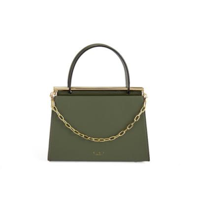 China Green Leather Briefcase 24cm Triangle Shaped Handbag for Women Fashion for sale