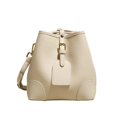 China White PU Leather Drawstring Crossbody Bag 19x12x21cm Ladies Handbag for sale