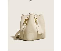 China White PU Leather Drawstring Crossbody Bag 19x12x21cm Ladies Handbag for sale