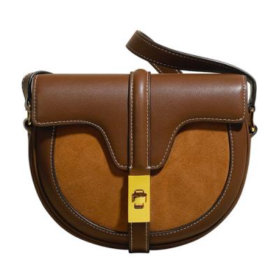 China Niche Female Crossbody Bag PU Vintage Leather Saddle Bag 20x3x16cm Tan for sale