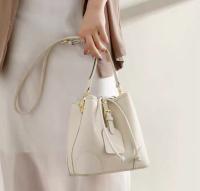 China White PU Leather Drawstring Crossbody Bag 19x12x21cm Ladies Handbag for sale