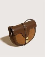 China Niche Female Crossbody Bag PU Vintage Leather Saddle Bag 20x3x16cm Tan for sale