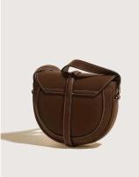 China Niche Female Crossbody Bag PU Vintage Leather Saddle Bag 20x3x16cm Tan for sale