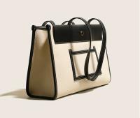China Hasp Oversized Leather Tote Bag Square Lychee Handbags for sale