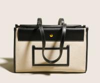 China Hasp Oversized Leather Tote Bag Square Lychee Handbags for sale
