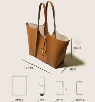 China Commuter Ladies Tote Handbag 30cm Brown Leather Tote Purse Custom Logo for sale