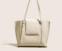 China White PU Leather Armpit Tote Handbag 29x11x26cm Zip Top BSCI Certified Ladies Work Bag for sale