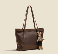 China ODM Ladies Tote Handbag 32cm 27cm Old Khaki Leather Large Capacity Bag for sale
