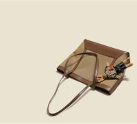China ODM Ladies Tote Handbag 32cm 27cm Old Khaki Leather Large Capacity Bag for sale