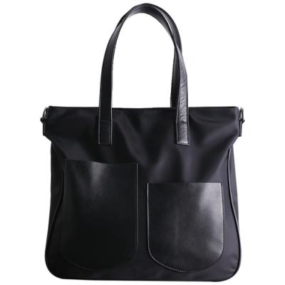 China ODM Women Nylon Bags Head Layer Cowhide Black Tote Purse 37x14x35CM Large Capacity for sale