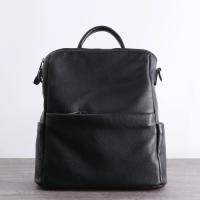 China OEM Black Genuine Leather Backpack 30cm 32cm Small Soft Leather Backpack for sale