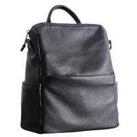 China OEM Black Genuine Leather Backpack 30cm 32cm Small Soft Leather Backpack for sale