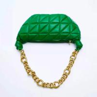 China Green Quilted Leather Shoulder Bag 33x10x15cm OEM Thick Chain Women Handbag for sale