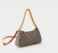 China PU Baguette Shoulder Bag Houndstooth Texture Retro Brown for sale