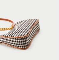 China PU Baguette Shoulder Bag Houndstooth Texture Retro Brown for sale