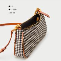 China PU Baguette Shoulder Bag Houndstooth Texture Retro Brown for sale