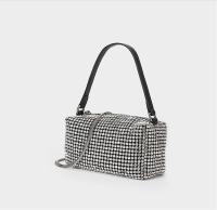 China 15cm Mini Shoulder Purse Black Strap Silver Diamond Bag for sale