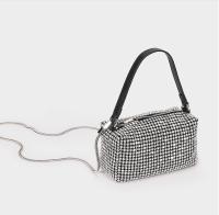 China 15cm Mini Shoulder Purse Black Strap Silver Diamond Bag for sale