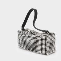 China 15cm Mini Shoulder Purse Black Strap Silver Diamond Bag for sale