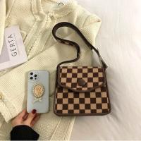 China 18cm Black And White Checkered Purse Button Closure Mini Square Bag for sale