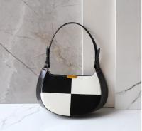 China Zippered Black White Checkered PU Armpit Handbag 30x7x18cm Light Luxury for sale