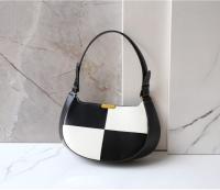 China Zippered Black White Checkered PU Armpit Handbag 30x7x18cm Light Luxury for sale