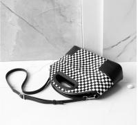 China Horsehair Black White Checkered Handbag 24cm Shoulder Bag Detachable Strap Leather for sale