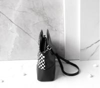 China Horsehair Black White Checkered Handbag 24cm Shoulder Bag Detachable Strap Leather for sale