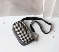 China Horsehair Checkerboard Crossbody Bag 24cm 15cm Black White PU Leather Messenger for sale