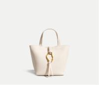 China 16cm Yellow Cowhide Leather Tote Bag Trapezoid Handbag for Women for sale
