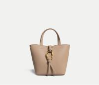 China 16cm Yellow Cowhide Leather Tote Bag Trapezoid Handbag for Women for sale