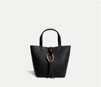 China 16cm Yellow Cowhide Leather Tote Bag Trapezoid Handbag for Women for sale