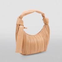 China PU Leather Dumpling Shoulder Bag 35x29cm Red Wrinkled Hobo Handbag for sale