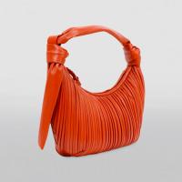 China PU Leather Dumpling Shoulder Bag 35x29cm Red Wrinkled Hobo Handbag for sale