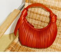 China PU Leather Dumpling Shoulder Bag 35x29cm Red Wrinkled Hobo Handbag for sale