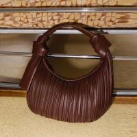 China PU Leather Dumpling Shoulder Bag 35x29cm Red Wrinkled Hobo Handbag for sale