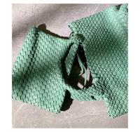 China Hand Woven Leather Tote Bag 28cm Green Large Capacity Handheld Women Purse for sale