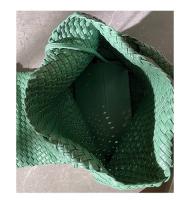 China Hand Woven Leather Tote Bag 28cm Green Large Capacity Handheld Women Purse for sale